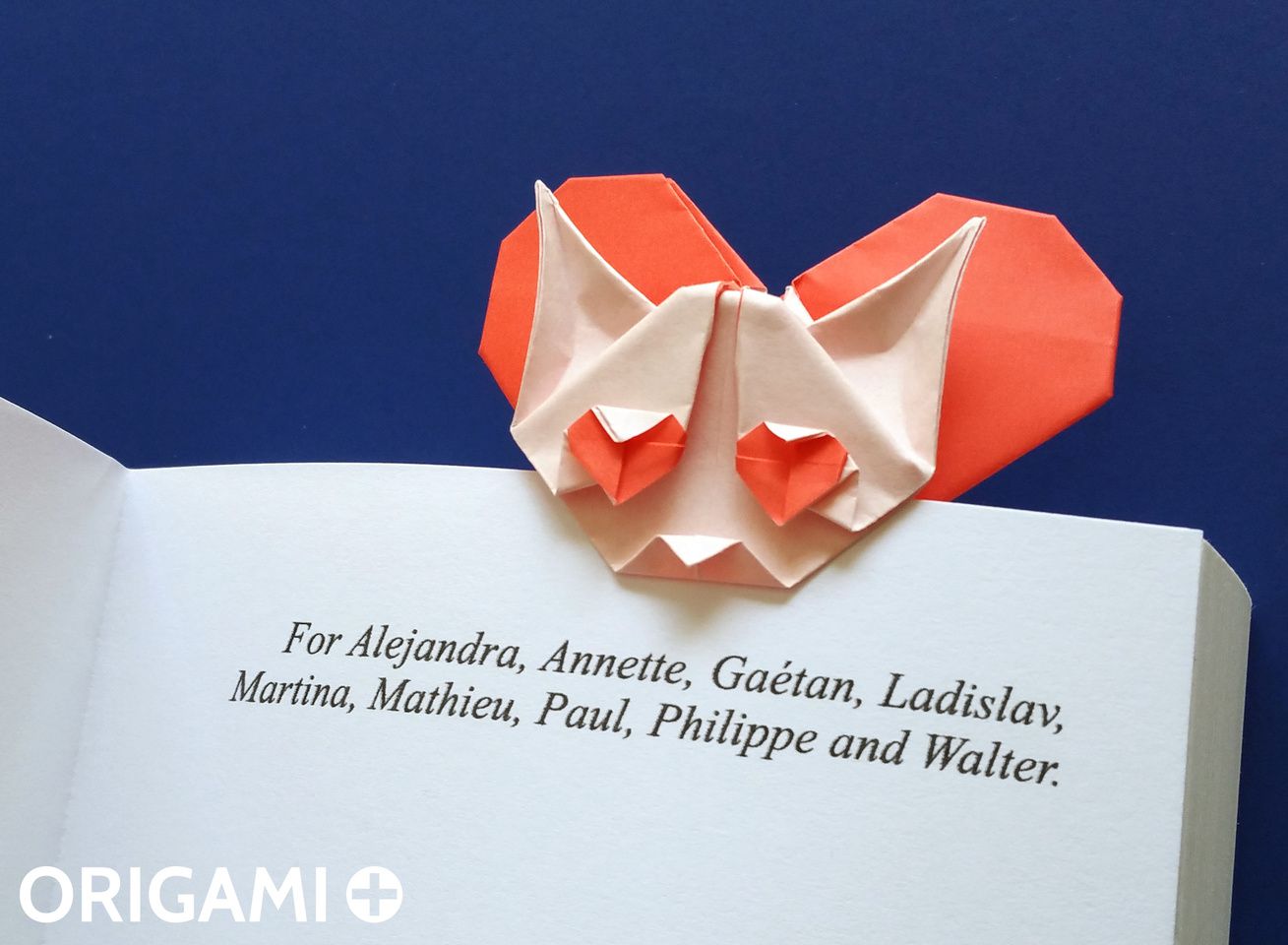 Marque-page Chat Coeur en origami
