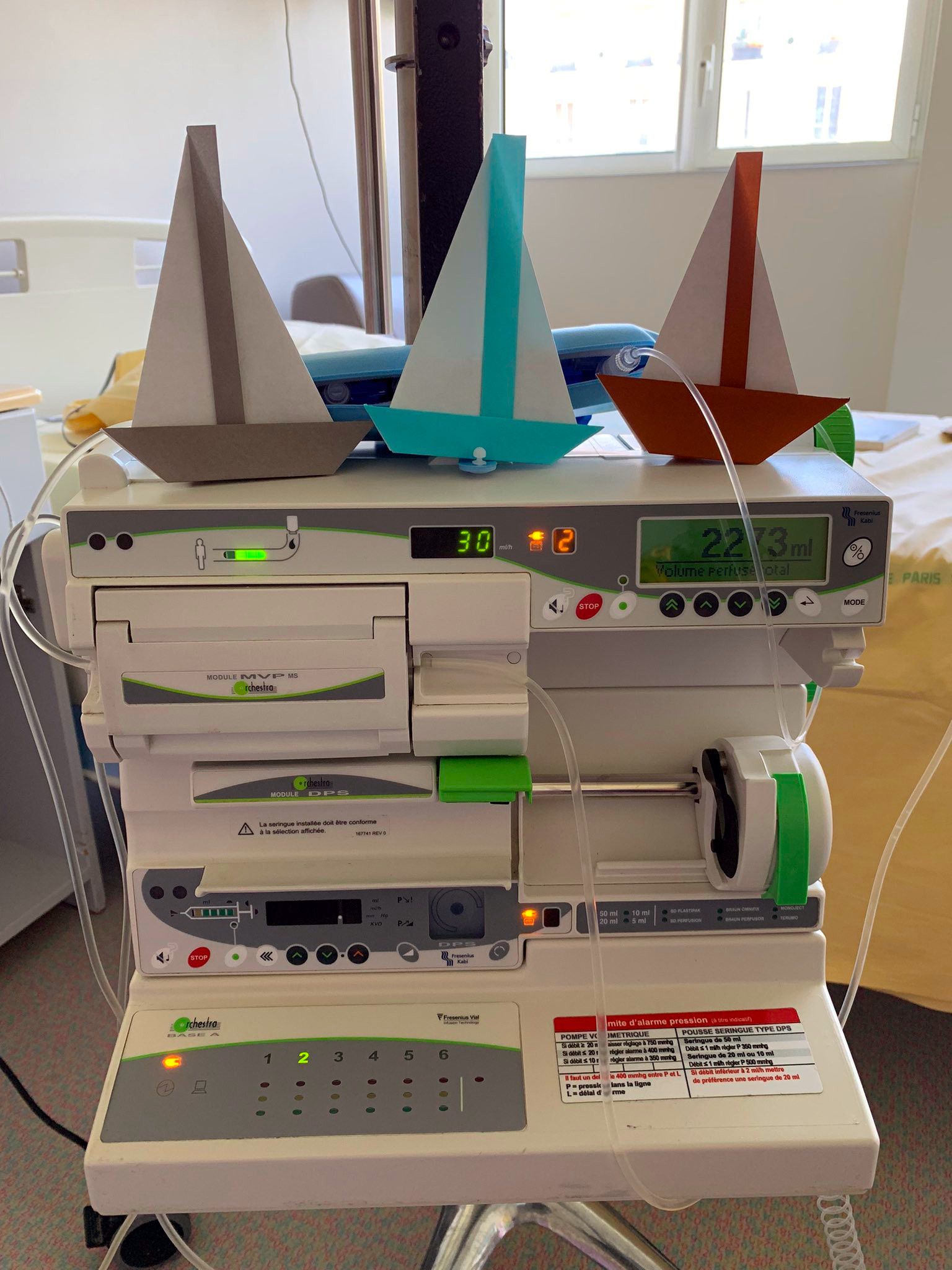 Origami sailboats folded by children at the Trousseau Children Hospital ...